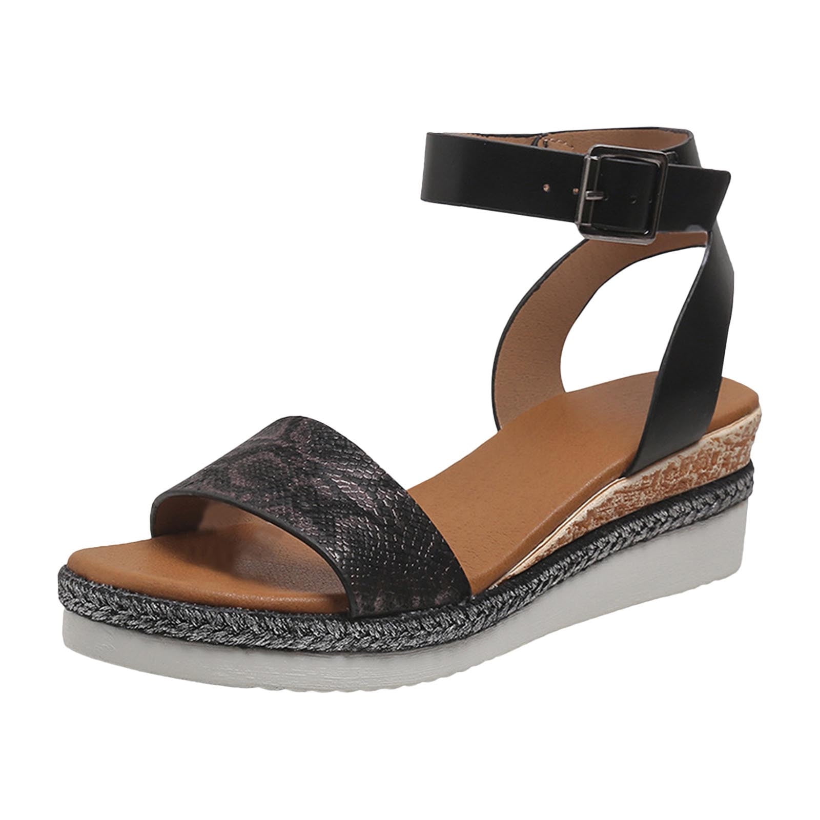 JeashCHAT Women's Platform Wedge Sandals Open Toe Buckle Ankle Strap ...