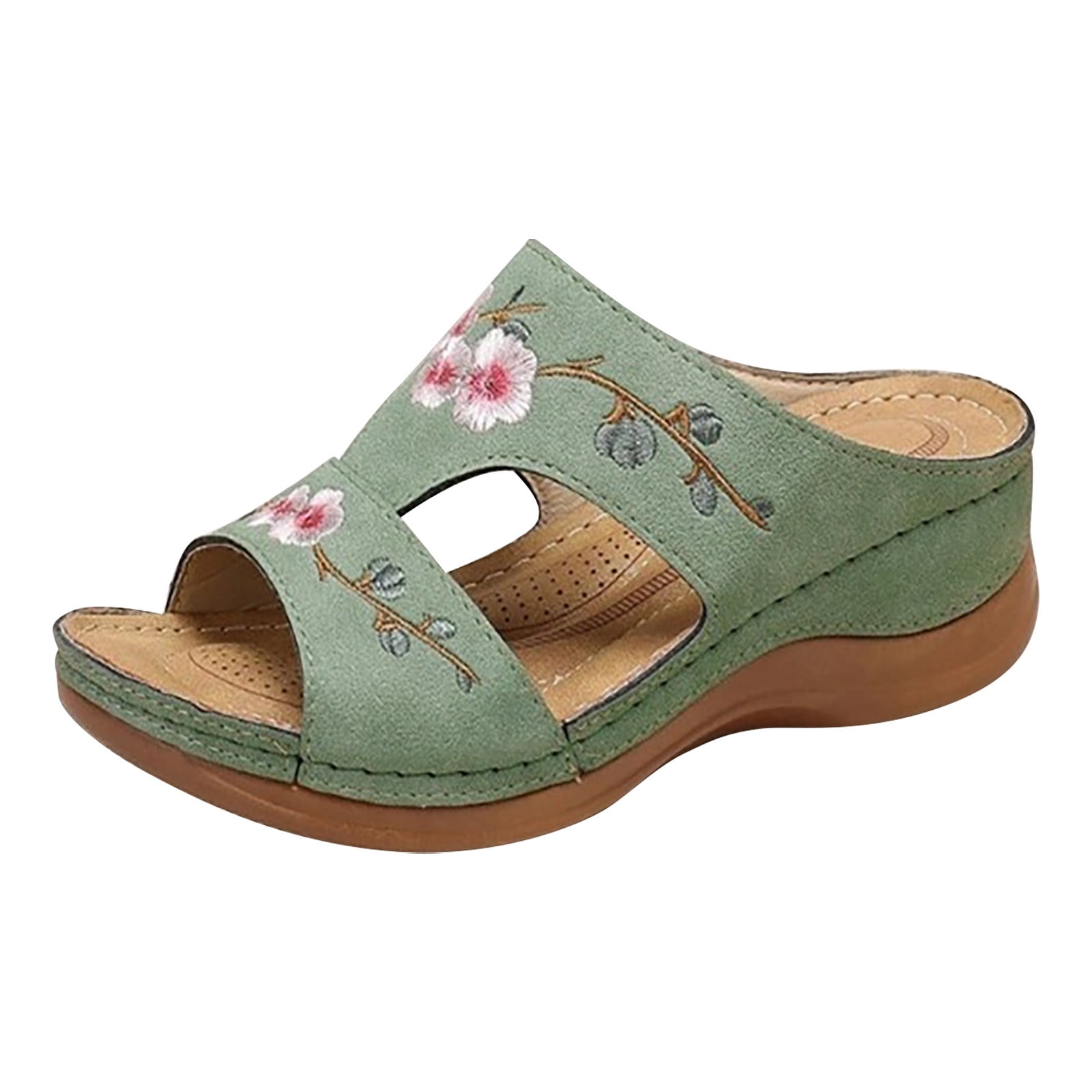 JeashCHAT Women's Platform Wedge Slide Sandals Vintage Hollow Flower ...