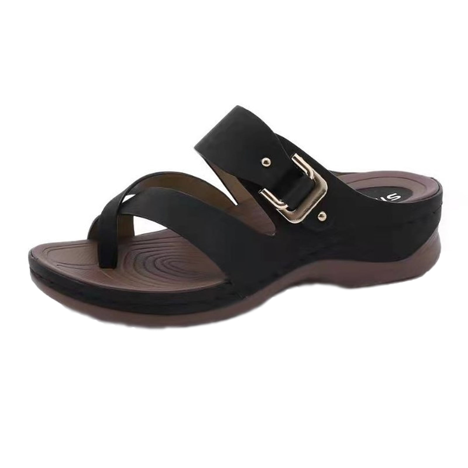 JeashCHAT Women's Platform Wedge Slide Sandals with Arch Support ...