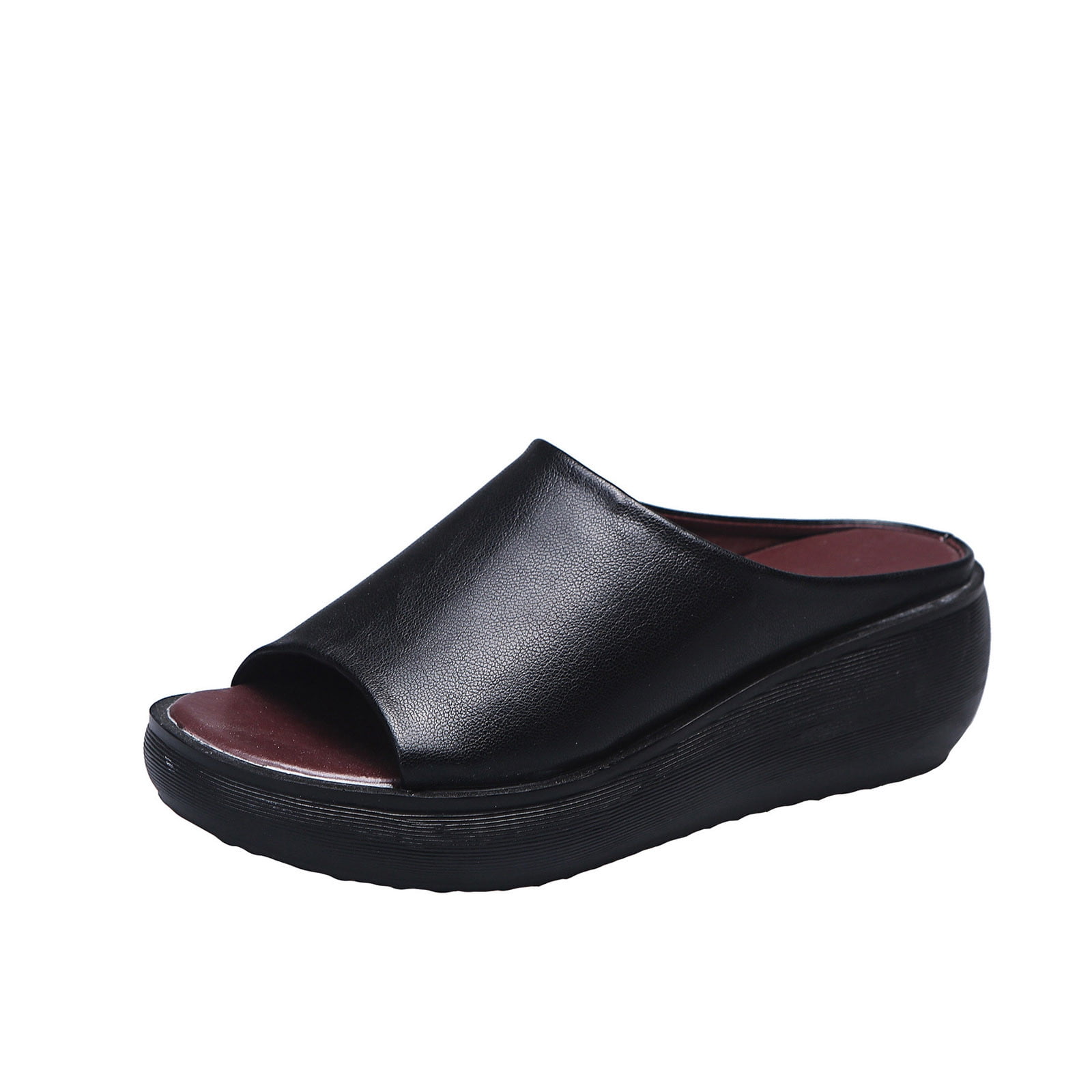 JeashCHAT Women's Slip On Peep Toe Backless Platform Wedge Sandals ...