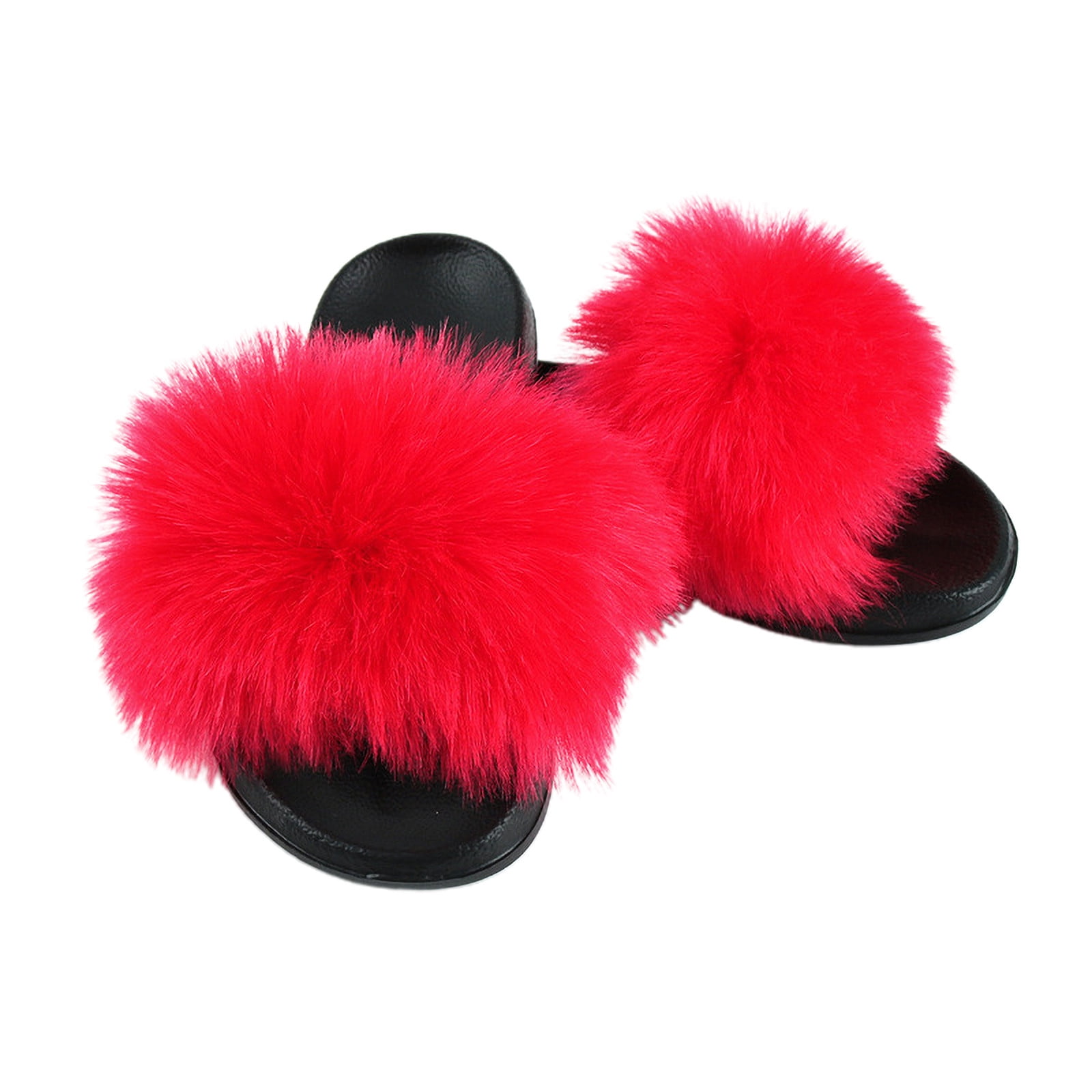 JeashCHAT Women's Slippers Slides Fuzzy Open Toe Slides Slippers Fluffy ...