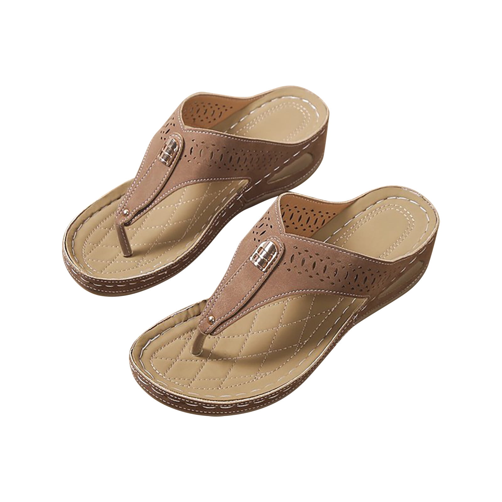JeashCHAT Womens Demi Wedge Thong Sandals Platform Flip Flops Hollow ...