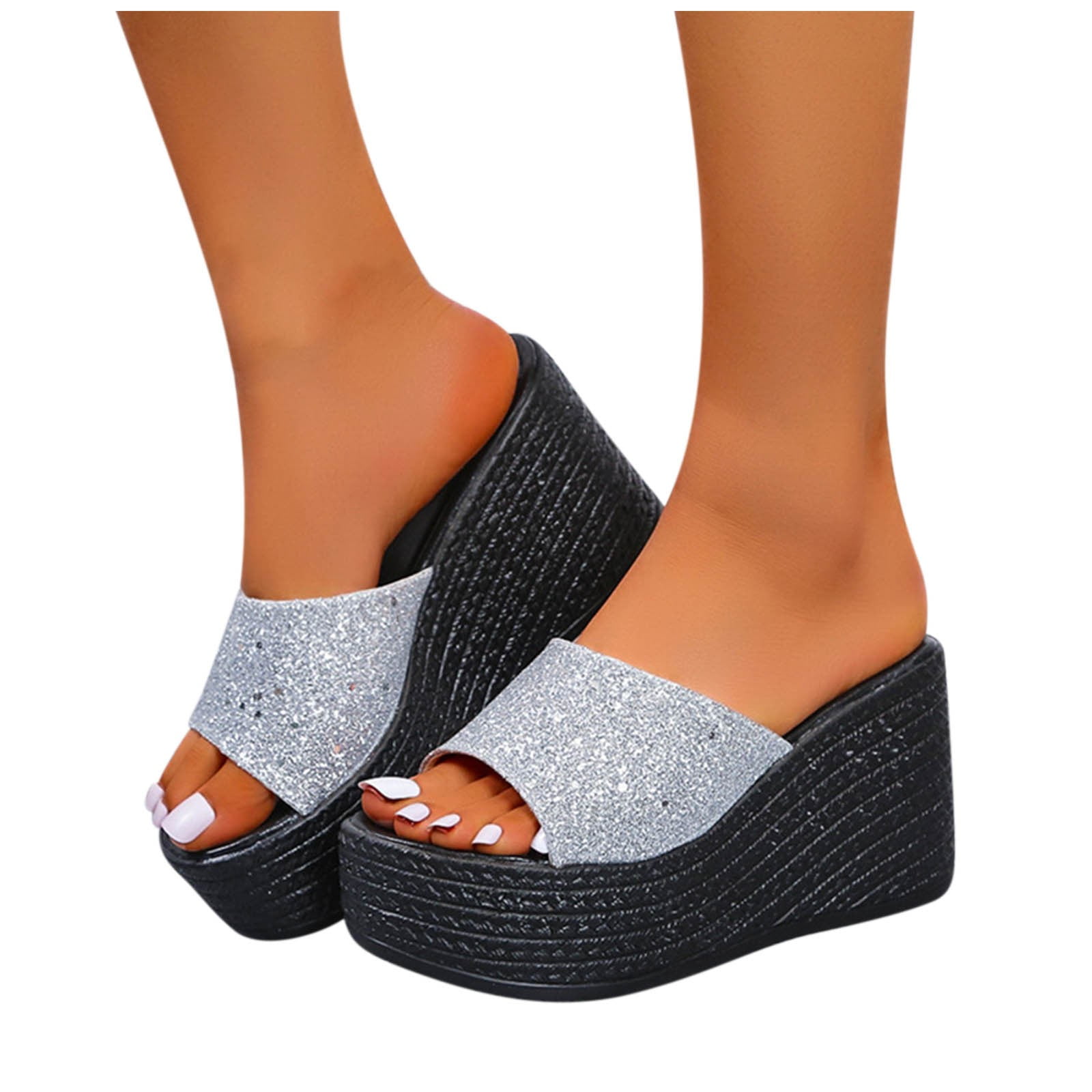 Jeashchat Womens Platform Wedge Sandals Slip On Open Toe Flatform