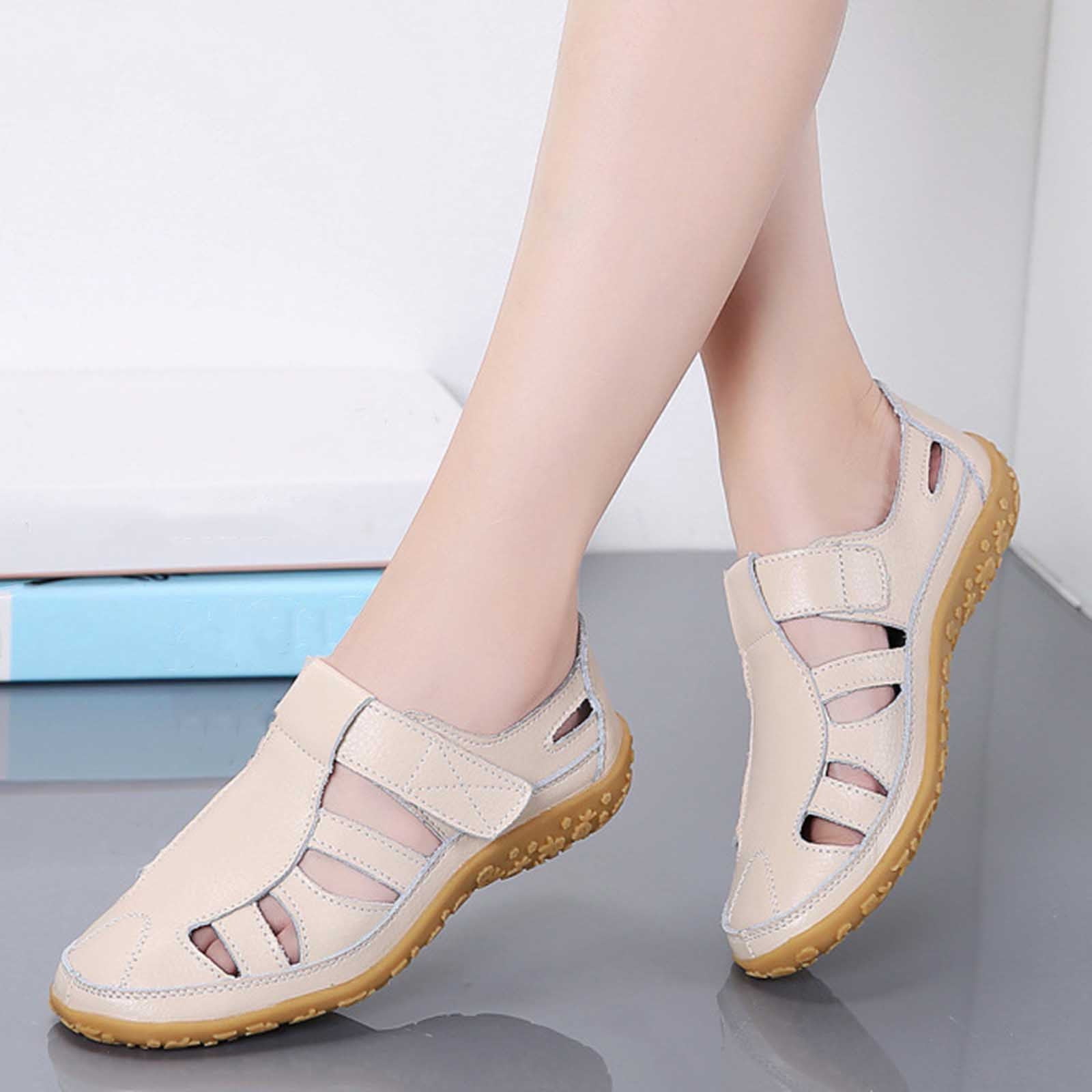 JeashCHAT Womens Sandals Closed Toe Ankle Strap Comfort Summer Beach ...