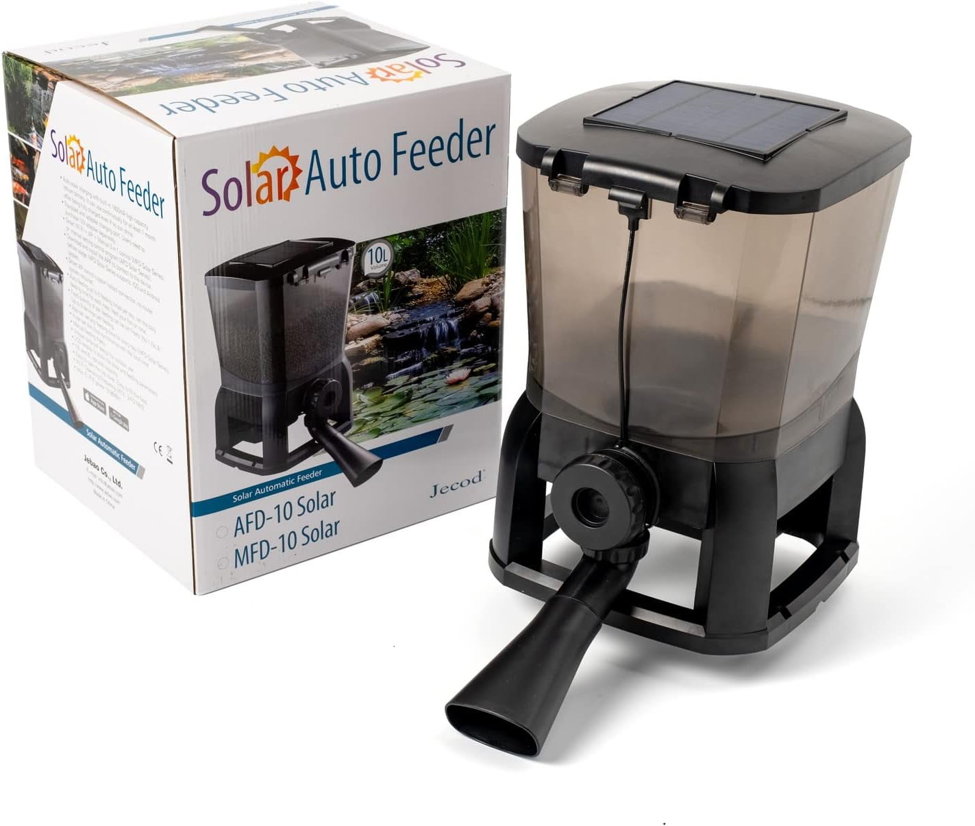 Jebao AFD-10 Solar Automatic Pond Fish Feeder Pellet Dispenser, 10 ...