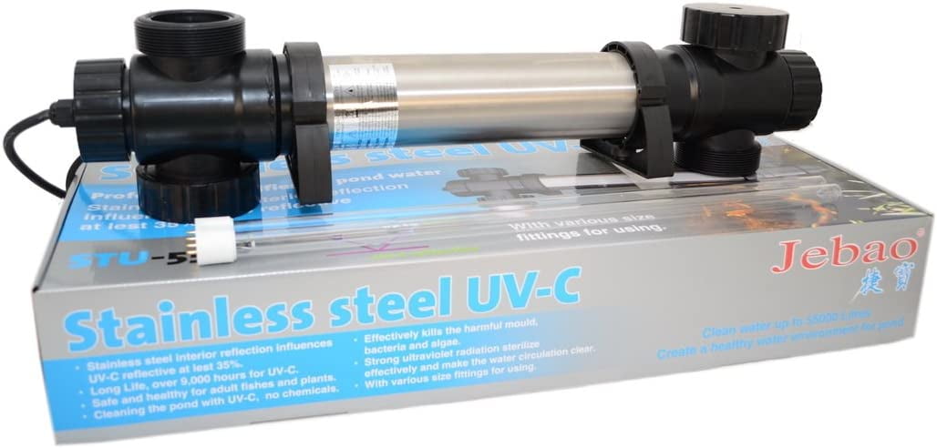 Jebao STU-55 Stainless Steel Pond and Aquarium UV Clarifier, 55-Watt ...