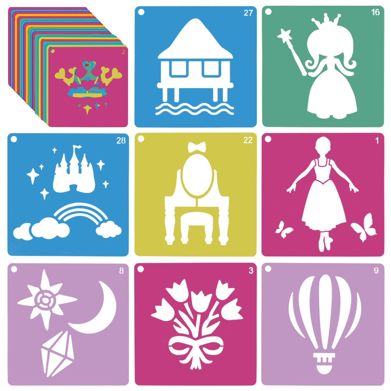 Jecarden 30 PCS Stencils for Kids, Sidewalk Chalk Stencils 8 x 8 Inch ...