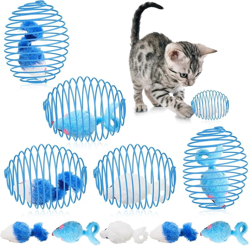 Jecery 5 Pcs Cat Spring Balls Stretchable Springs Toys Rolling Balls ...