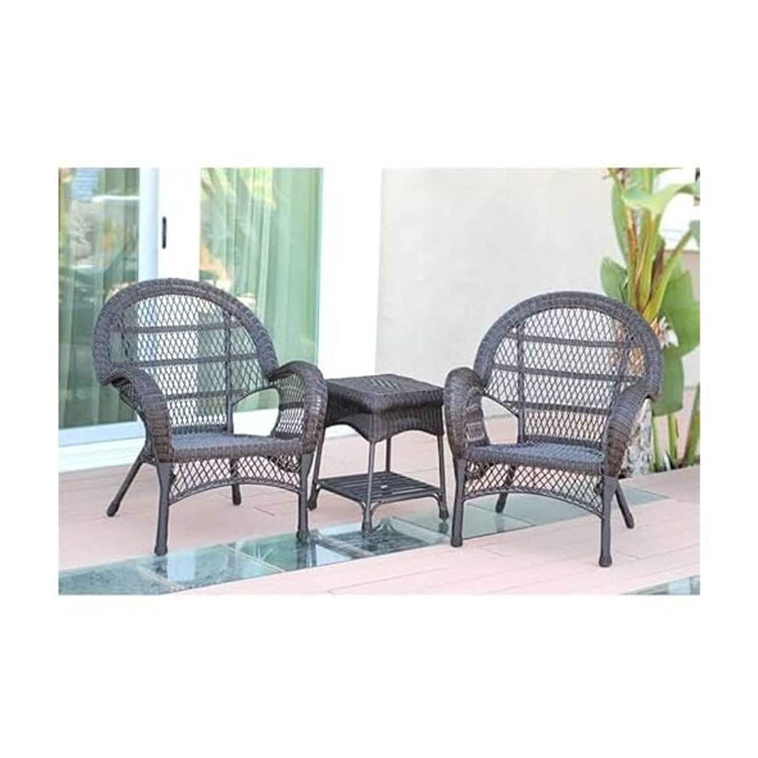 Jeco 3 Piece Resin Wicker Patio Conversation Set in Espresso - Walmart.com