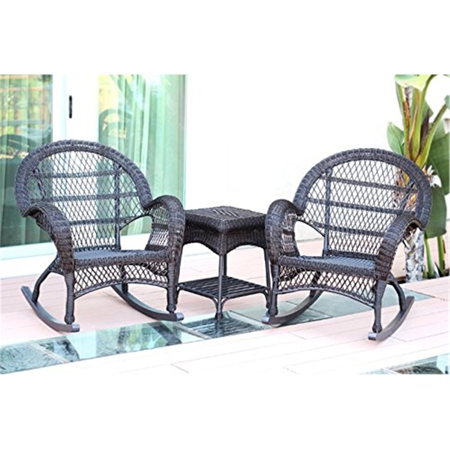 Jeco 3 Piece Wicker Conversation Set in Espresso - Walmart.com