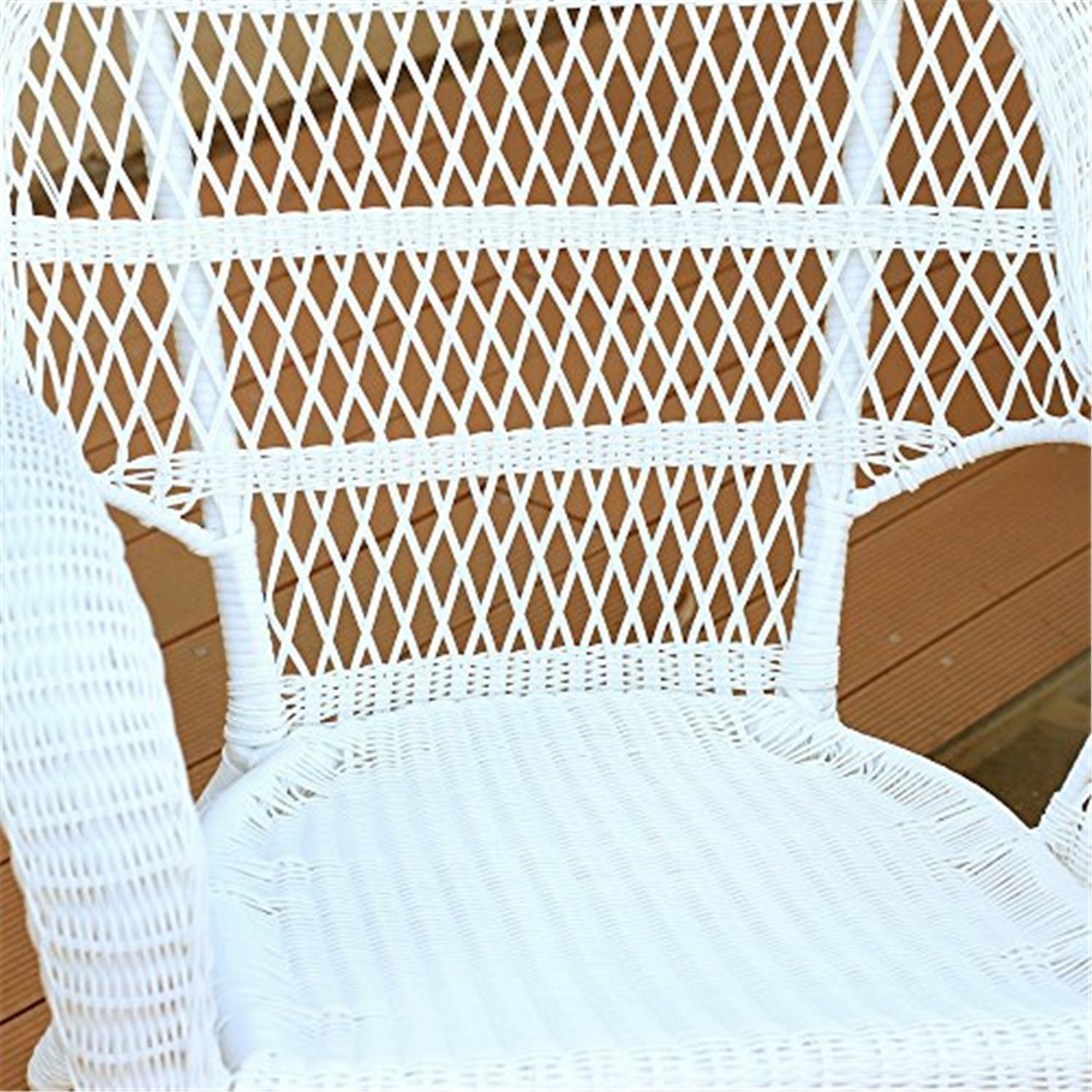 Jeco 3 Piece Wicker Conversation Set in White with Green Cushions ...
