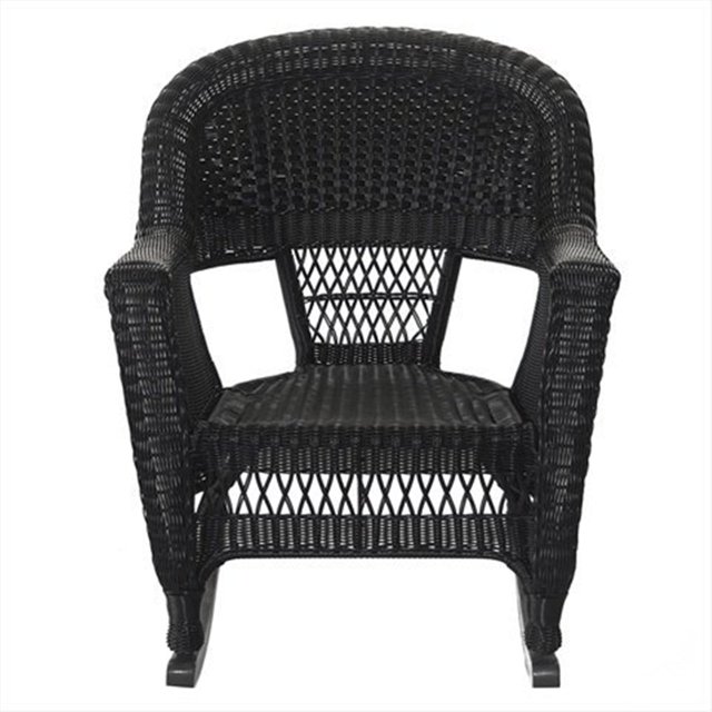 Jeco 3pc Rocker Wicker Chair Set With Blue Cushion-Finish:Black ...