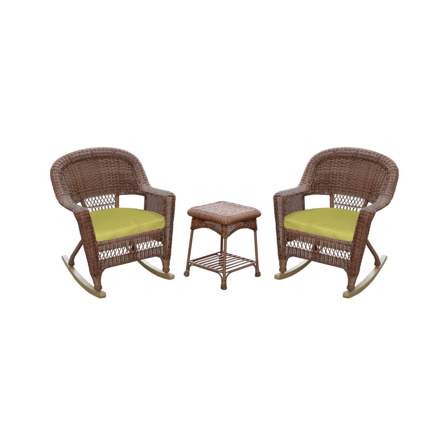 Jeco 3pc Black Rocker Wicker Chair Set With Sage Green Cushion-Finish ...