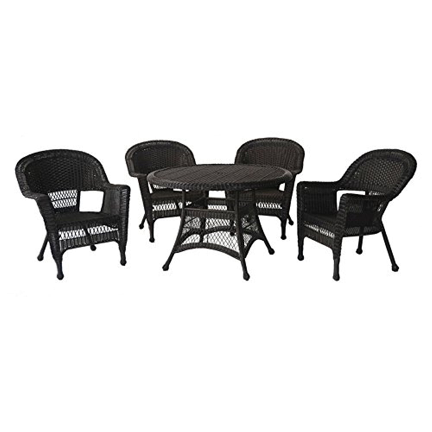 Jeco 5 Piece Resin Wicker Outdoor Patio Dining Set in Espresso w/Green ...