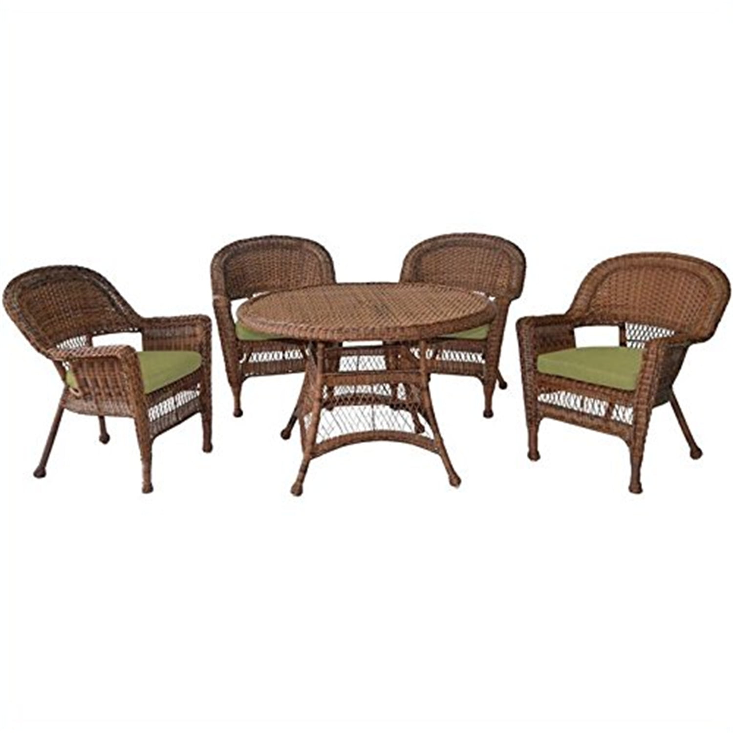 Jeco 5pc Resin Wicker Dinette Furniture, Outdoor Backyard Table Set, Honey with Sage Green ...