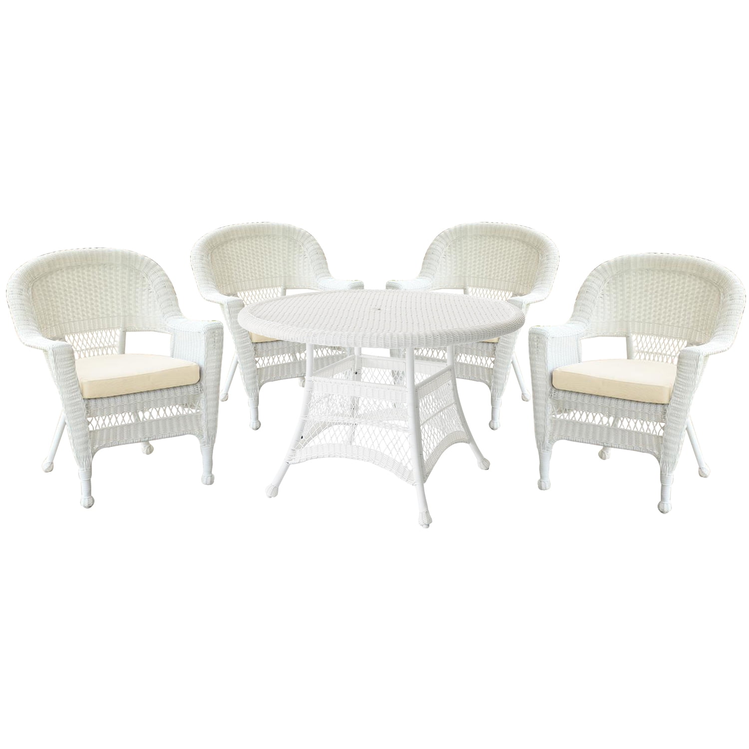 Jeco 5pc White Wicker Dining Set - Ivory Cushions - Walmart.com