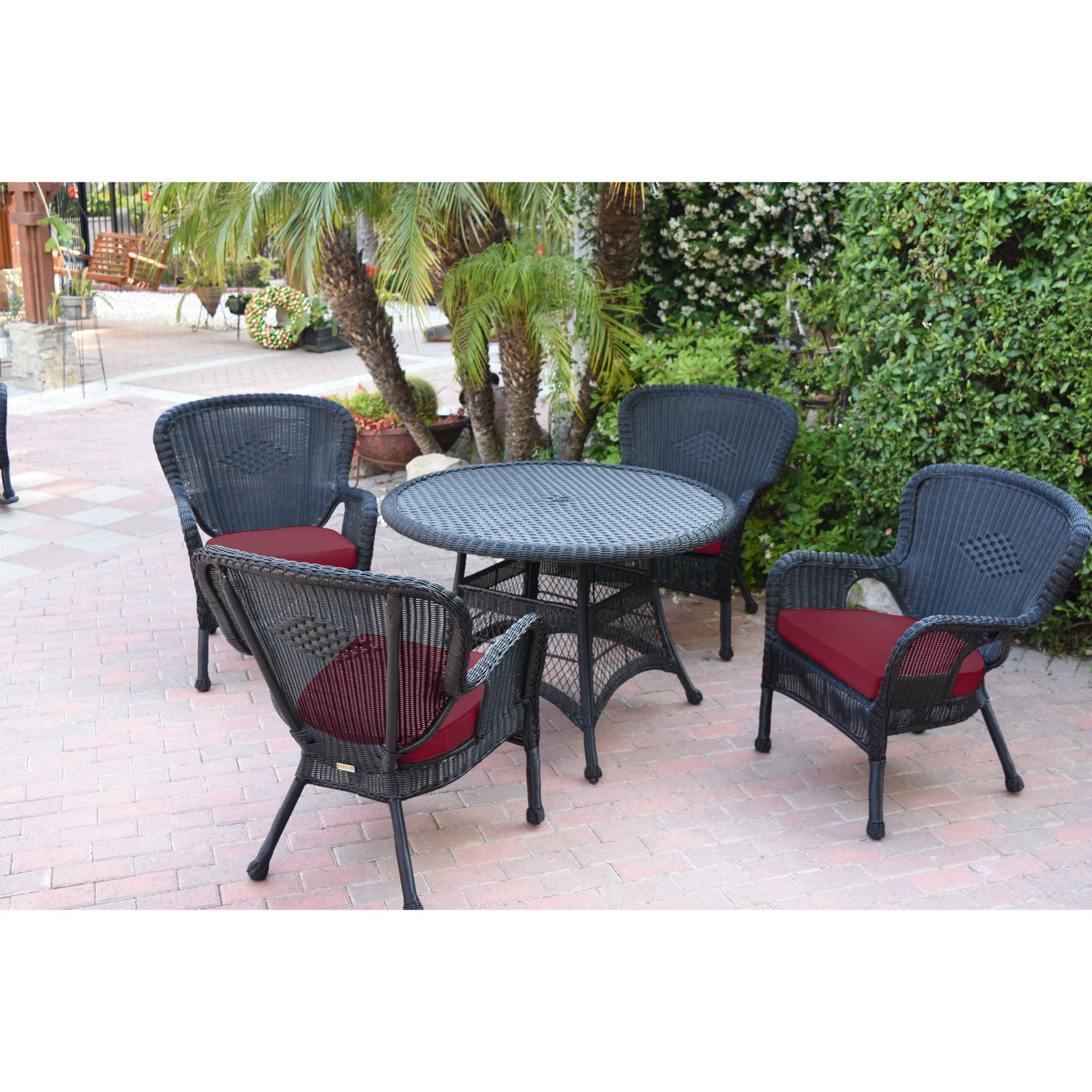 Jeco 5pc Windsor Black Wicker Dining Set - Red Cushions - Walmart.com