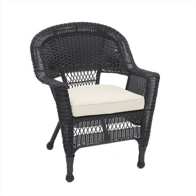 Jeco Black Wicker Chair With Tan Cushion - All-Weather Resin Wicker ...