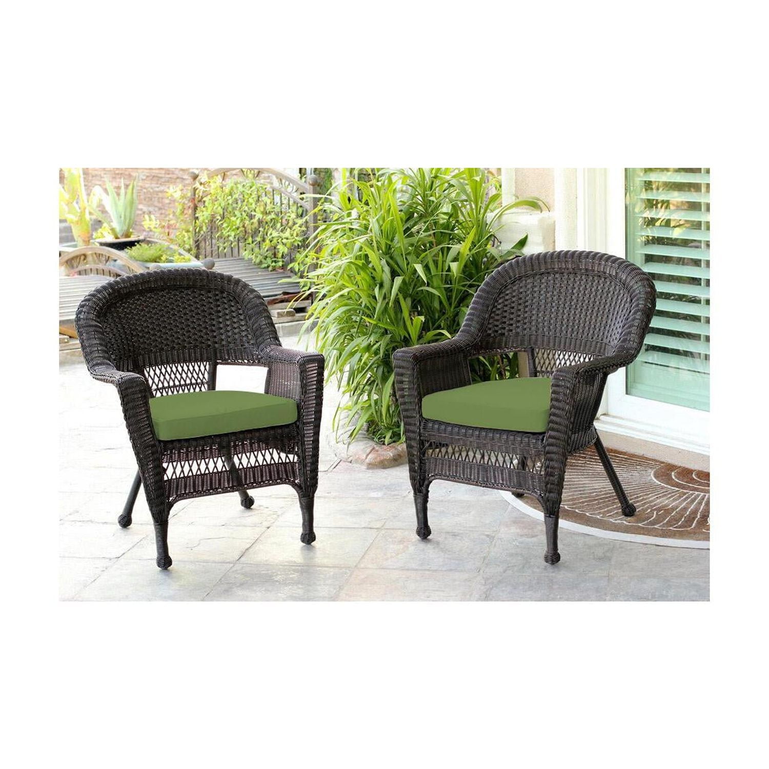 Jeco Espresso Wicker Chair With Hunter Green Cushion - Set of 2 ...
