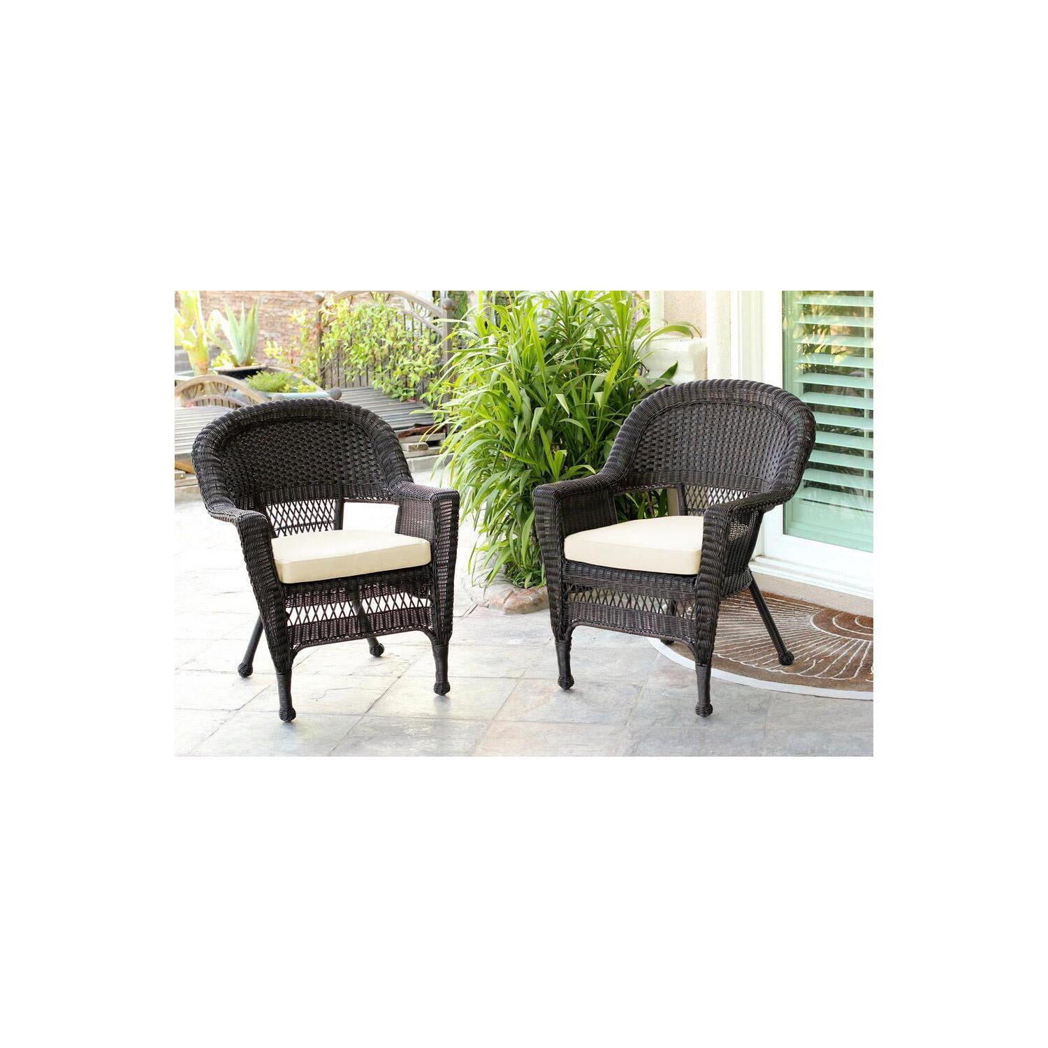 Jeco Espresso Wicker Chair With Ivory Cushion - Set of 2 - Walmart.com