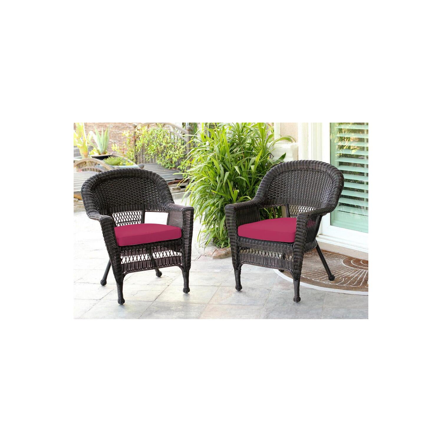 Jeco Espresso Wicker Chair With Red Cushion - Set of 2 - Walmart.com