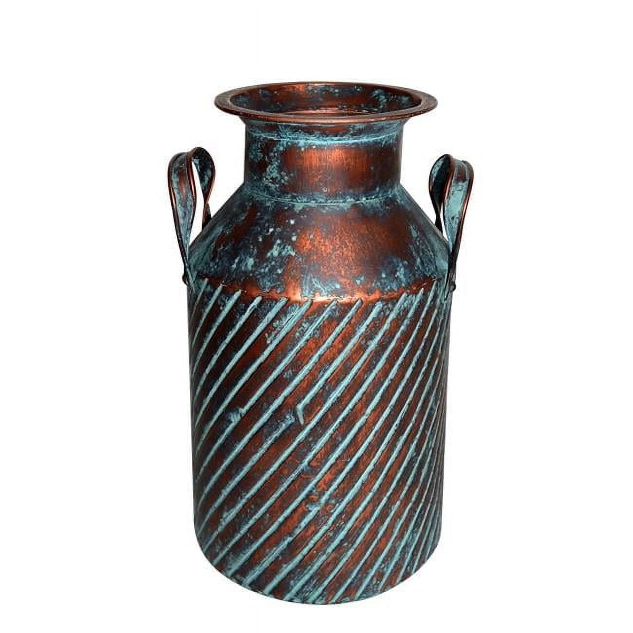 Jeco HD-HADJ041 14.75 in. Rib Metal Vase with Holder, Copper & Blue ...