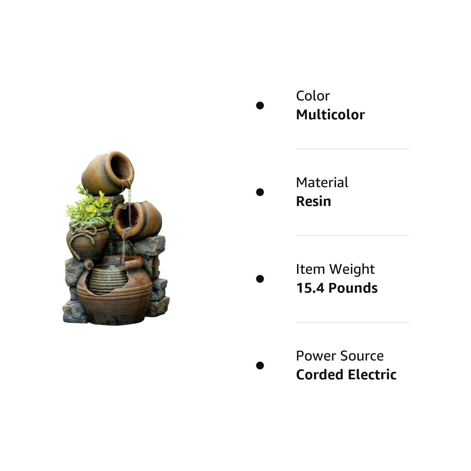 Jeco Rustic Tall Patio Garden Water Fountain with Multi Pots and Flower ...