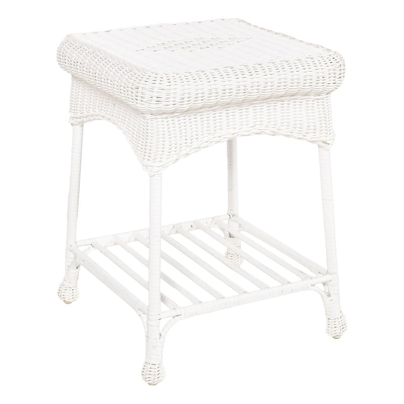 Jeco Resin Wicker Outdoor 17"W x 17"D Patio Square End Table in White ...