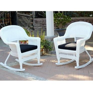 Jeco Black Resin Wicker Rocking Patio Chair Set of 2 - Outdoor Balcony ...