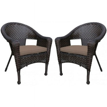Jeco Wicker Chair in Espresso with Brown Cushion (Set of 2) - Walmart.com