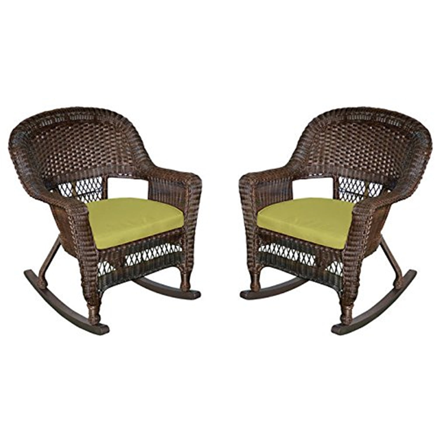 Jeco Black Rocker Wicker Chair with Sage Green Cushion - Set of 2 ...
