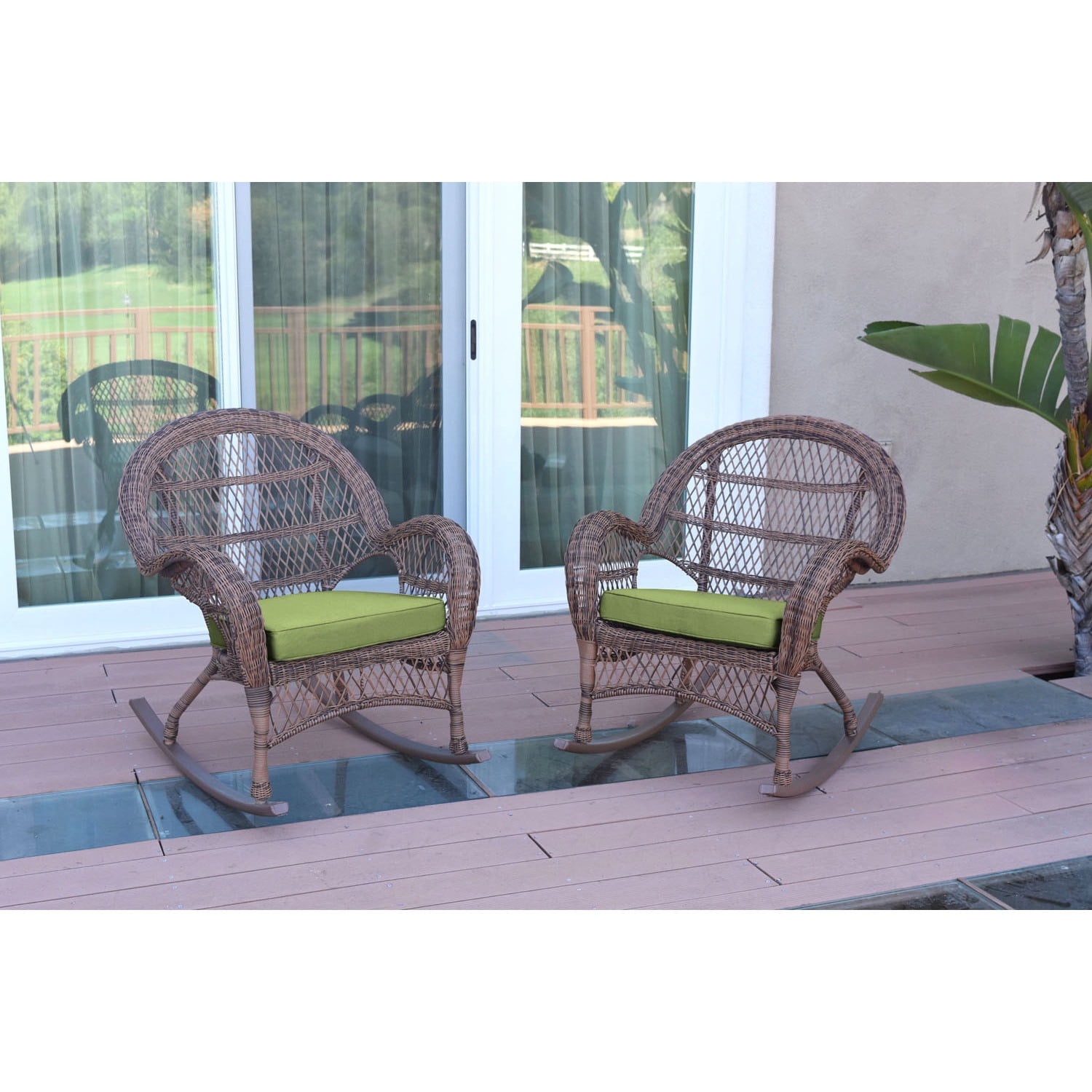 Jeco Santa Maria Honey Wicker Rocker Chair with Sage Green Cushion ...