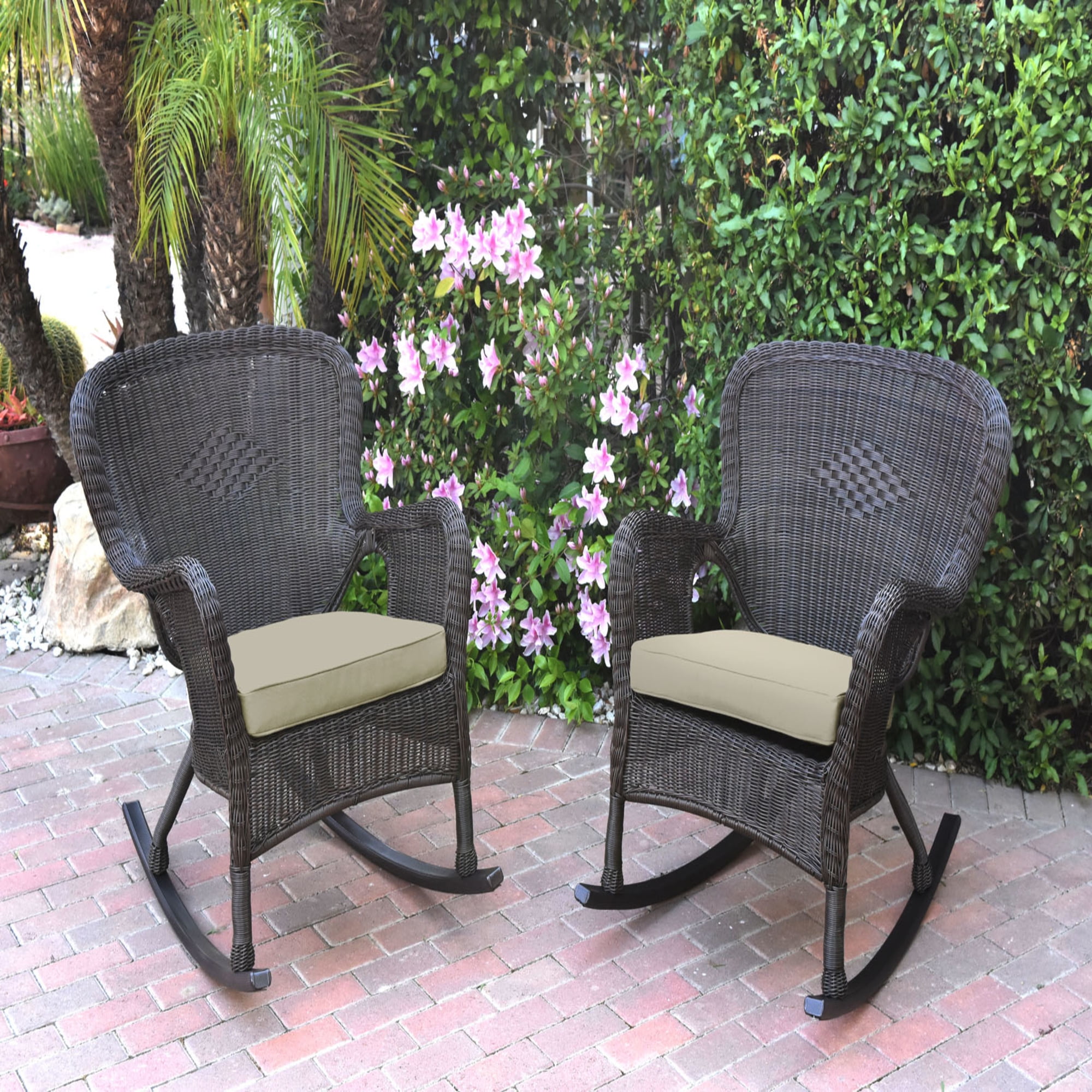 Jeco Set of 2 Windsor Espresso Resin Wicker Rocker Chair with Tan ...