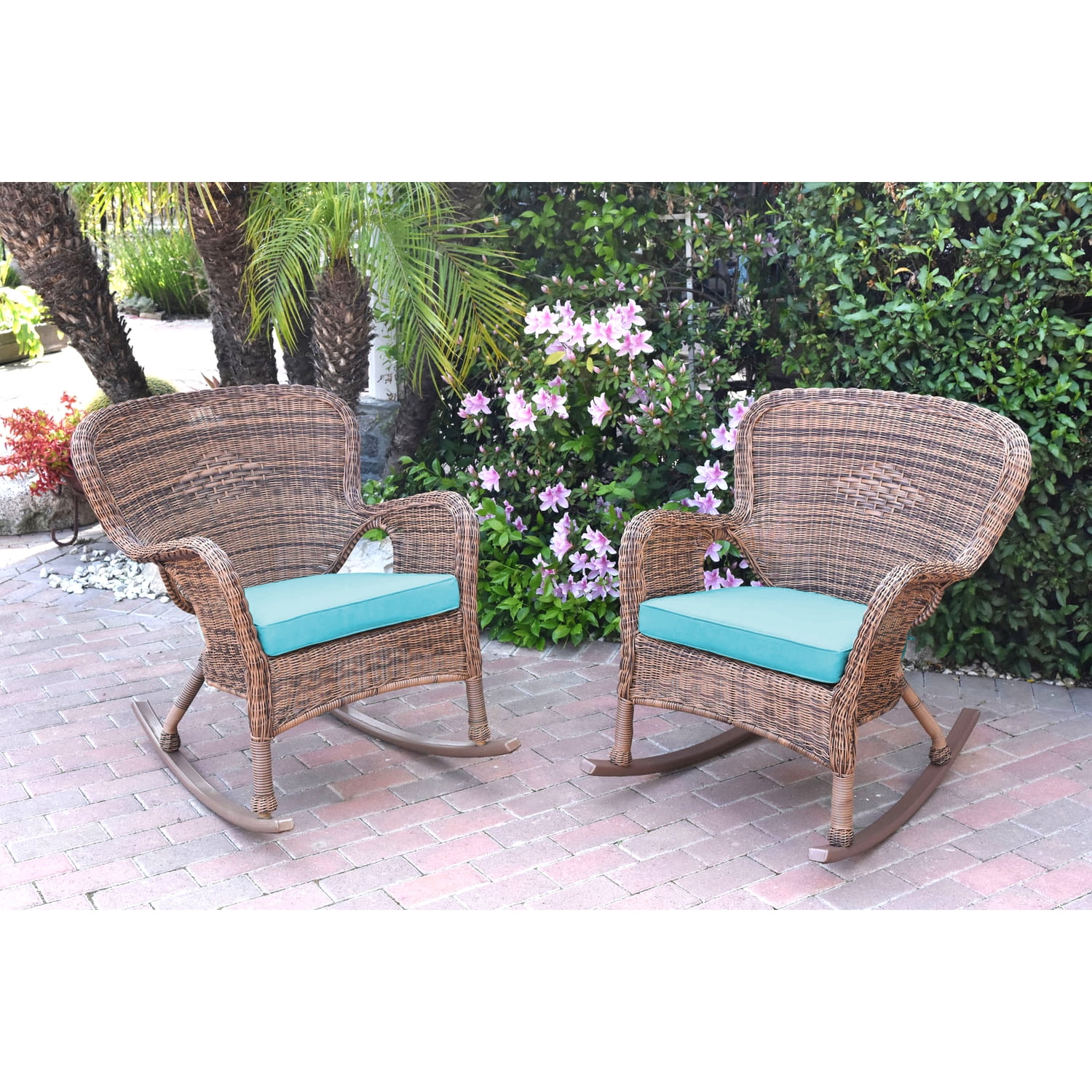 Jeco Set of 2 Windsor Honey Resin Wicker Rocker Chair with Ivory ...