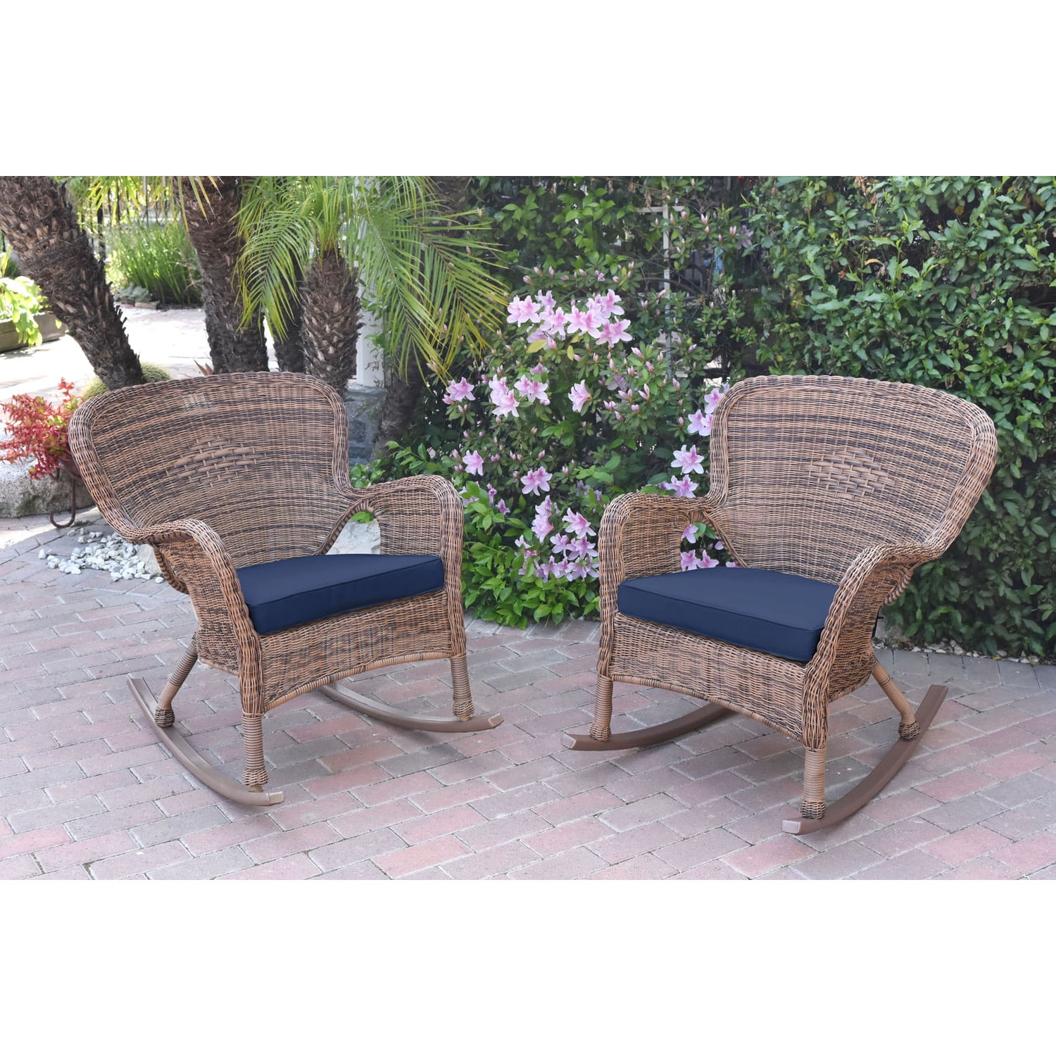 Jeco Set of 2 Windsor Honey Resin Wicker Rocker Chair with Midnight ...