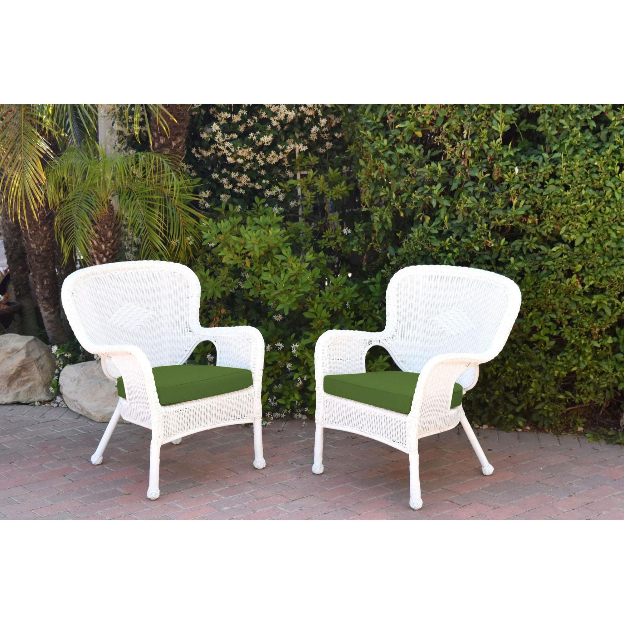 Jeco Set of 2 Windsor White Resin Wicker Chair with Hunter Green ...
