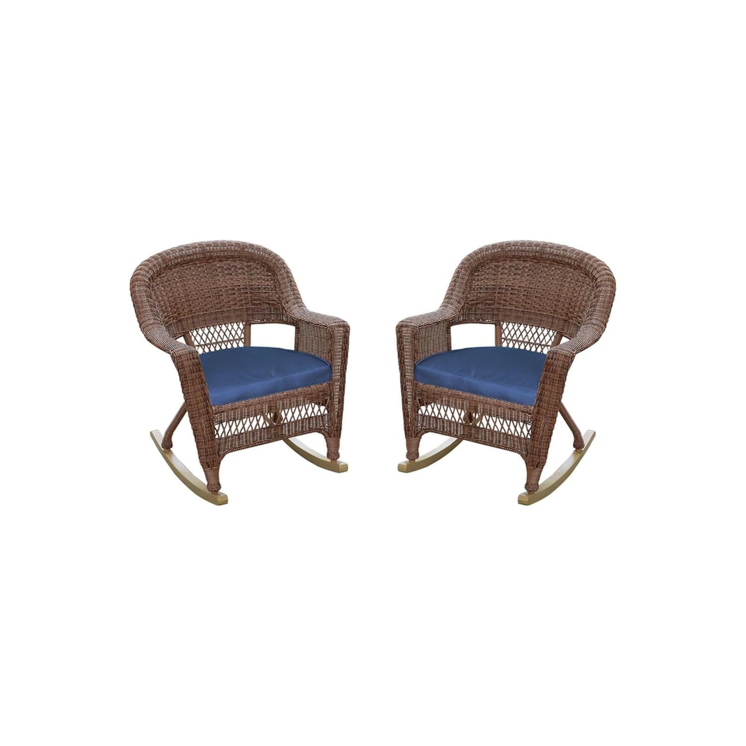 Jeco Honey Rocker Wicker Chair with Midnight Blue Cushion - Set of 2 ...