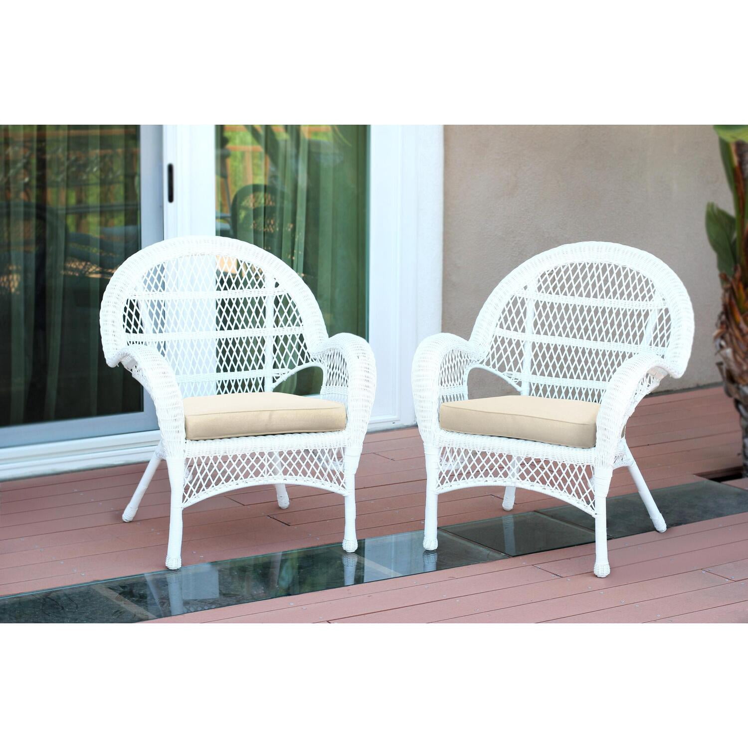 Jeco Santa Maria White Wicker Chair with Ivory Cushion - Set of 2 ...