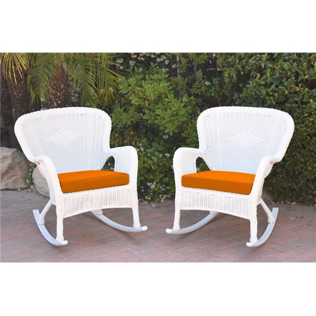 Jeco W00213-R-2-FS016 Windsor White Resin Wicker Rocker Chair with ...