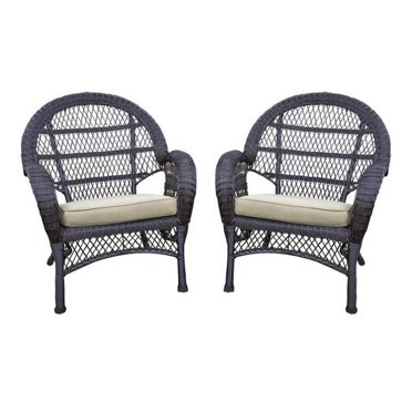 Jeco Outdoor Woven Wicker Chair in Espresso with Brown Cushion (Set of ...