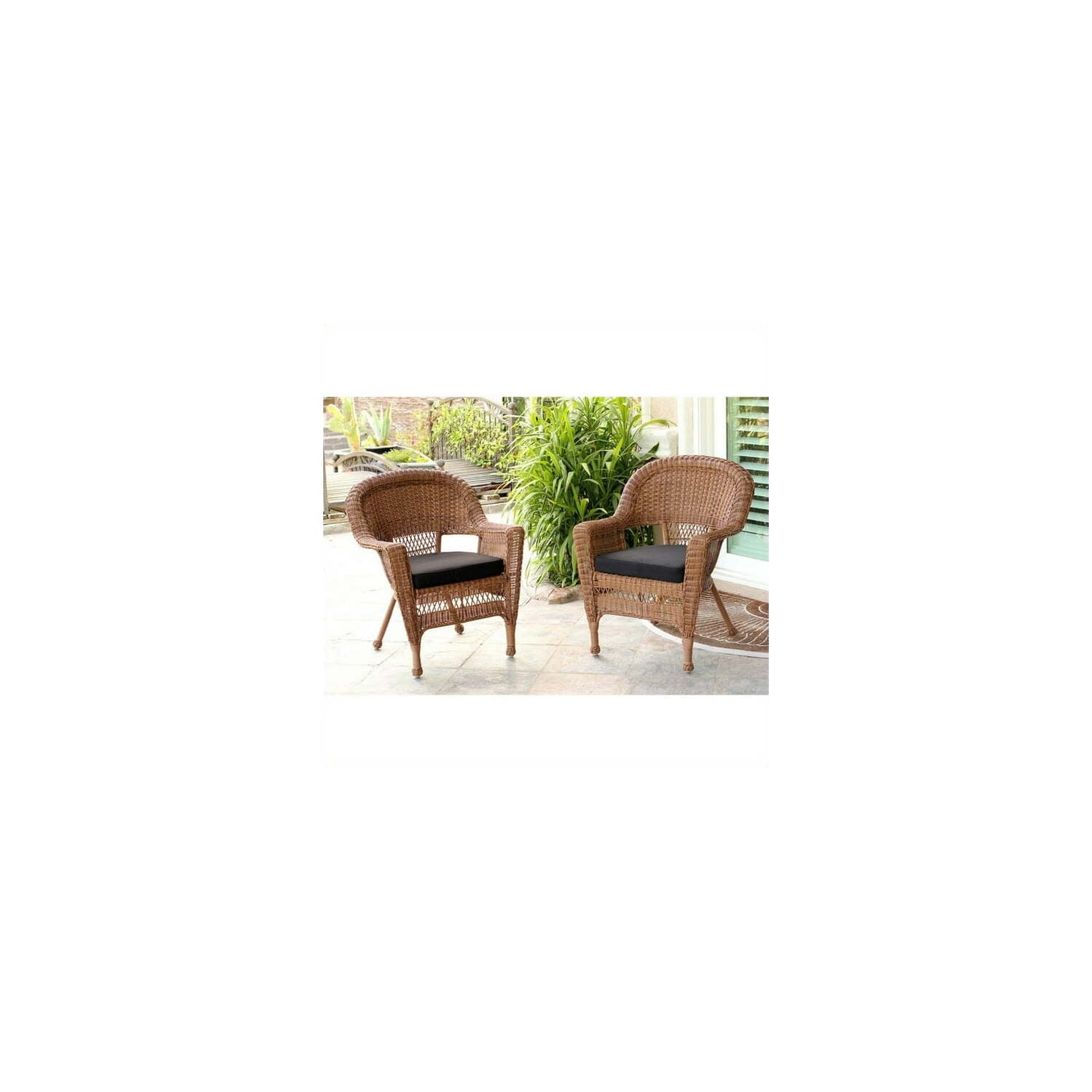 Jeco Wicker Chair in Honey with Black Cushion (Set of 2) - Walmart.com