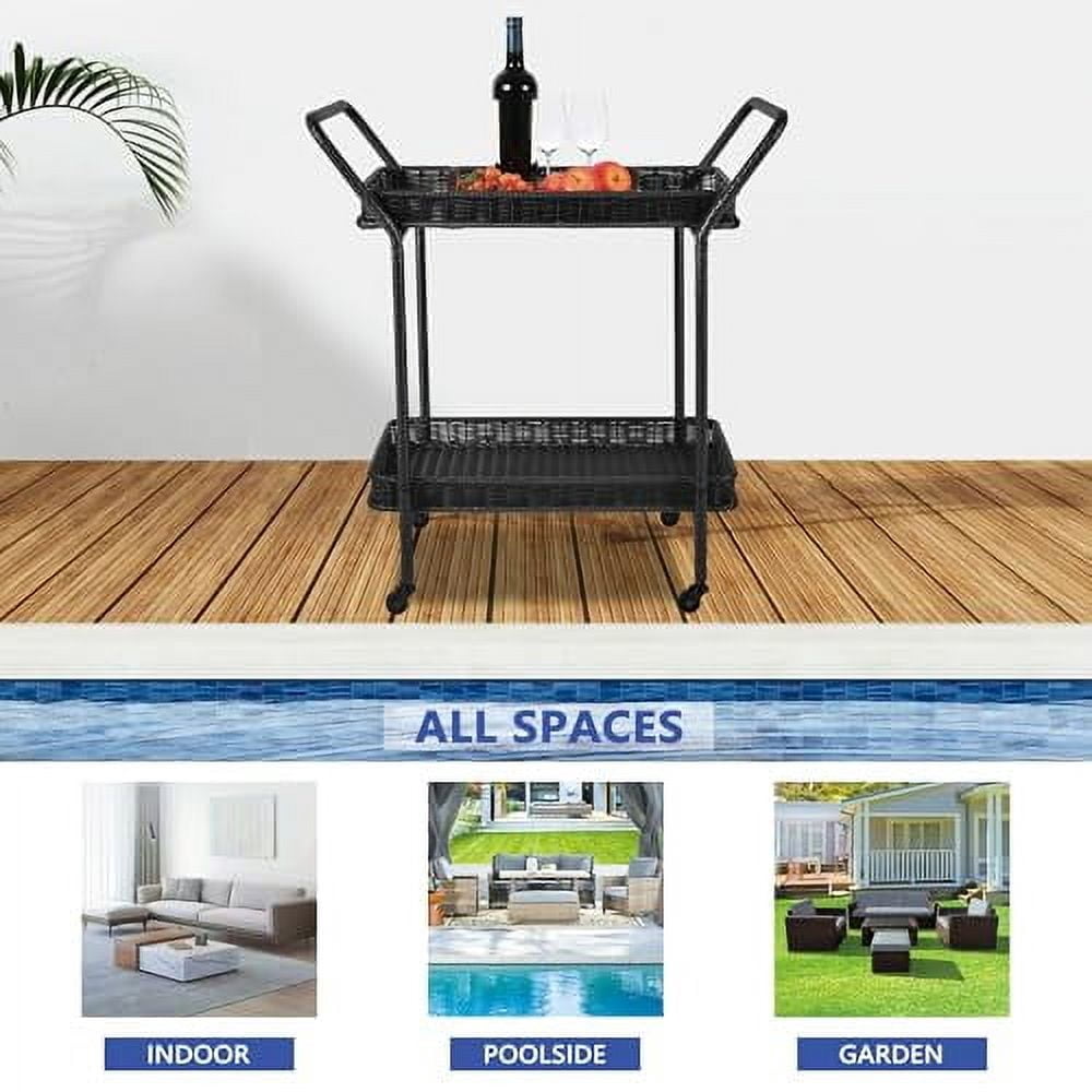 Jeco Wicker Patio Serving Cart in Black - Walmart.com