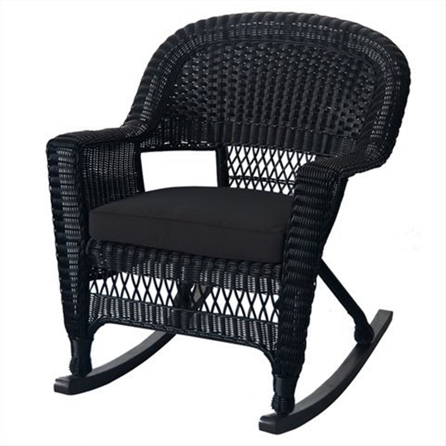 Jeco Resin Outdoor Steel Rocking Patio Porch Wicker Chair in Black with ...