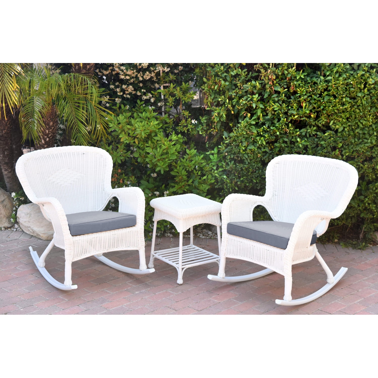 Jeco Windsor White Wicker Rocker Chair And End Table Set with Chair ...
