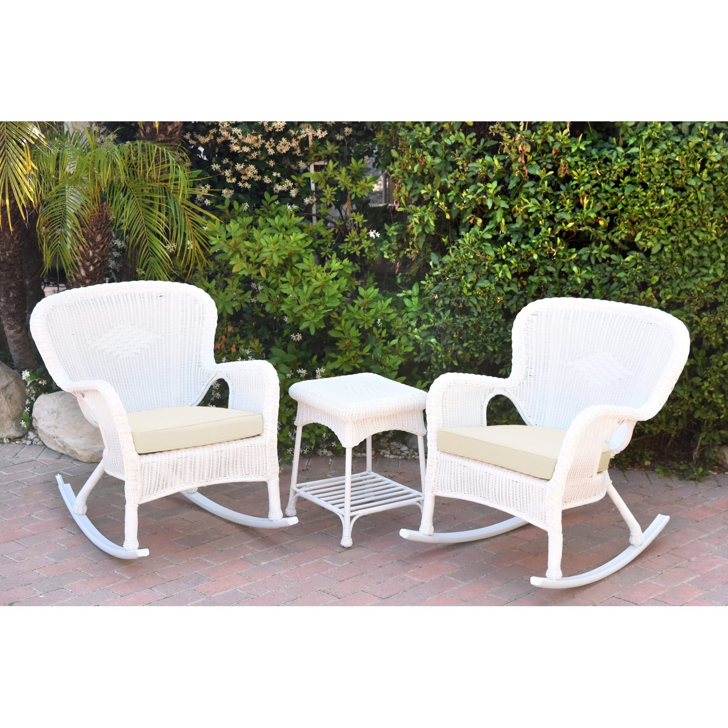 Jeco Windsor White Wicker Rocker Chair And End Table Set with Chair ...