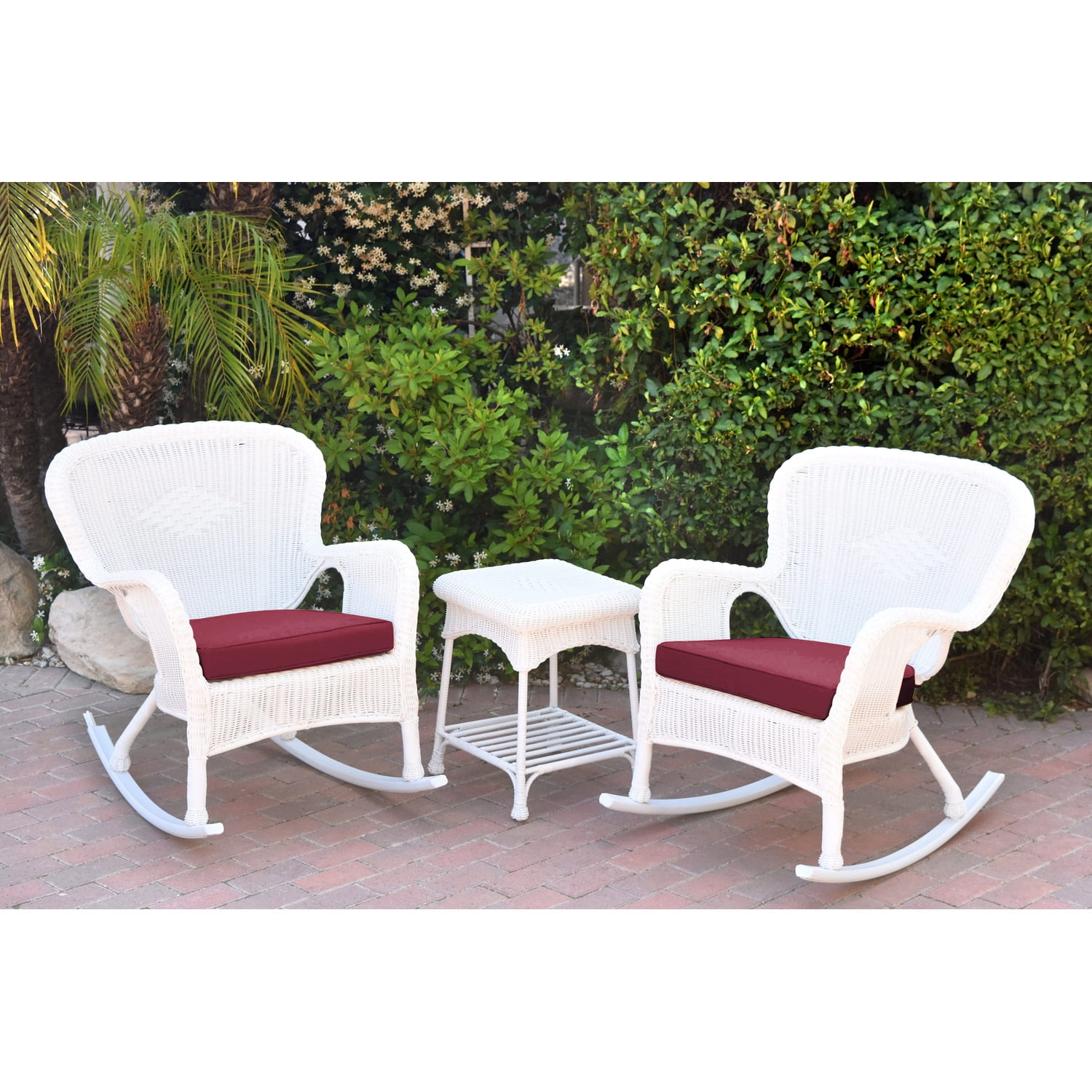 Jeco Windsor White Wicker Rocker Chair And End Table Set with Chair ...