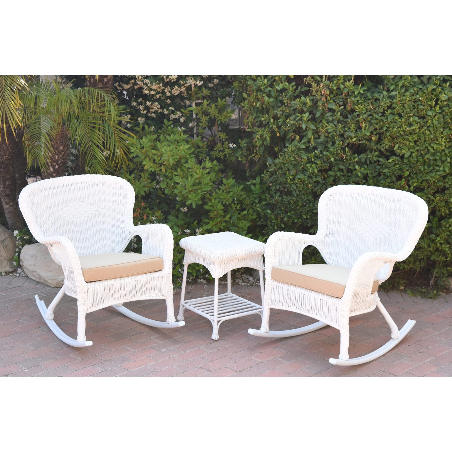 Jeco Windsor White Wicker Rocker Chair And End Table Set with Chair ...