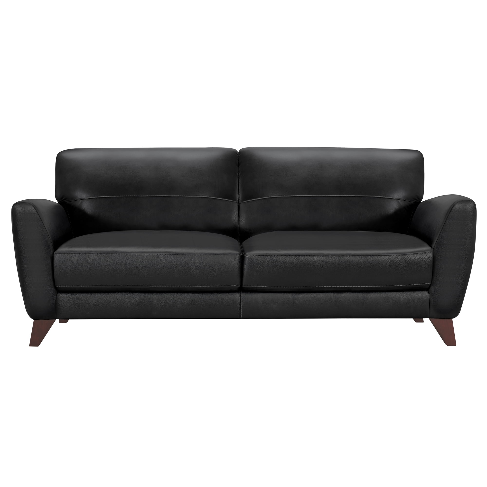 Armen Living Jedd Contemporary Sofa in Genuine Black Leather with Brown ...