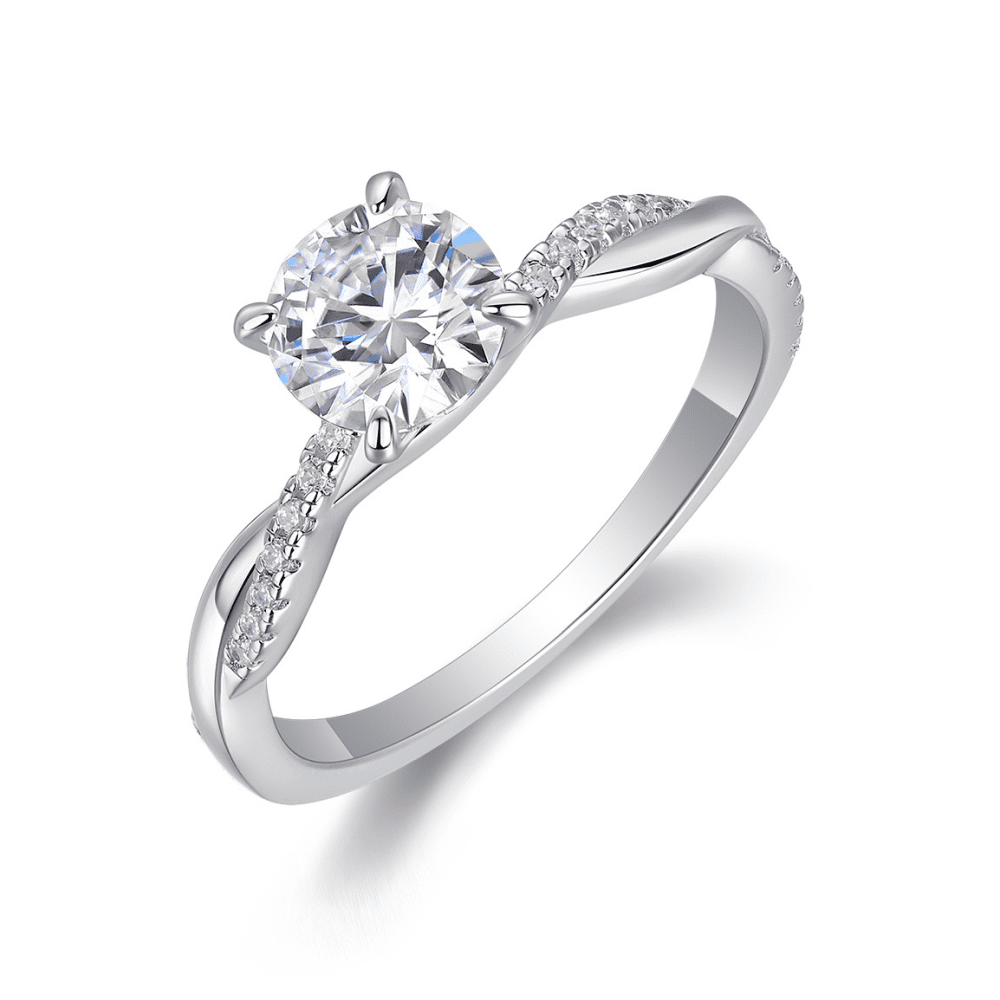 Jeen-Mata Engagement Ring, Round Shaped Moissanite Half Pave Infinity ...