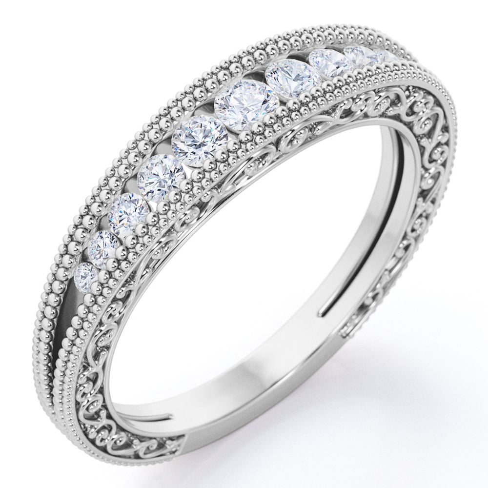 JeenMata 0.25 Carat Engagement Round Cut Diamond Filigree Wedding Band ...